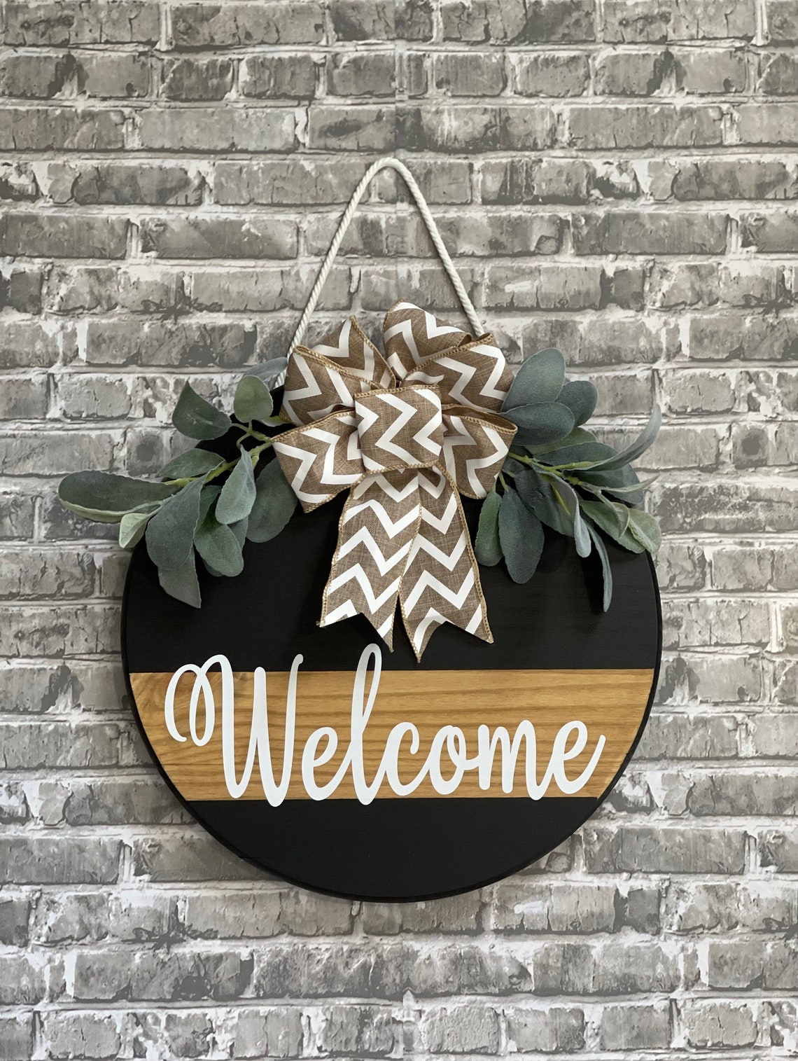 Round Wood Welcome Sign|front Porch Circle Welcome Sign|black & White ...