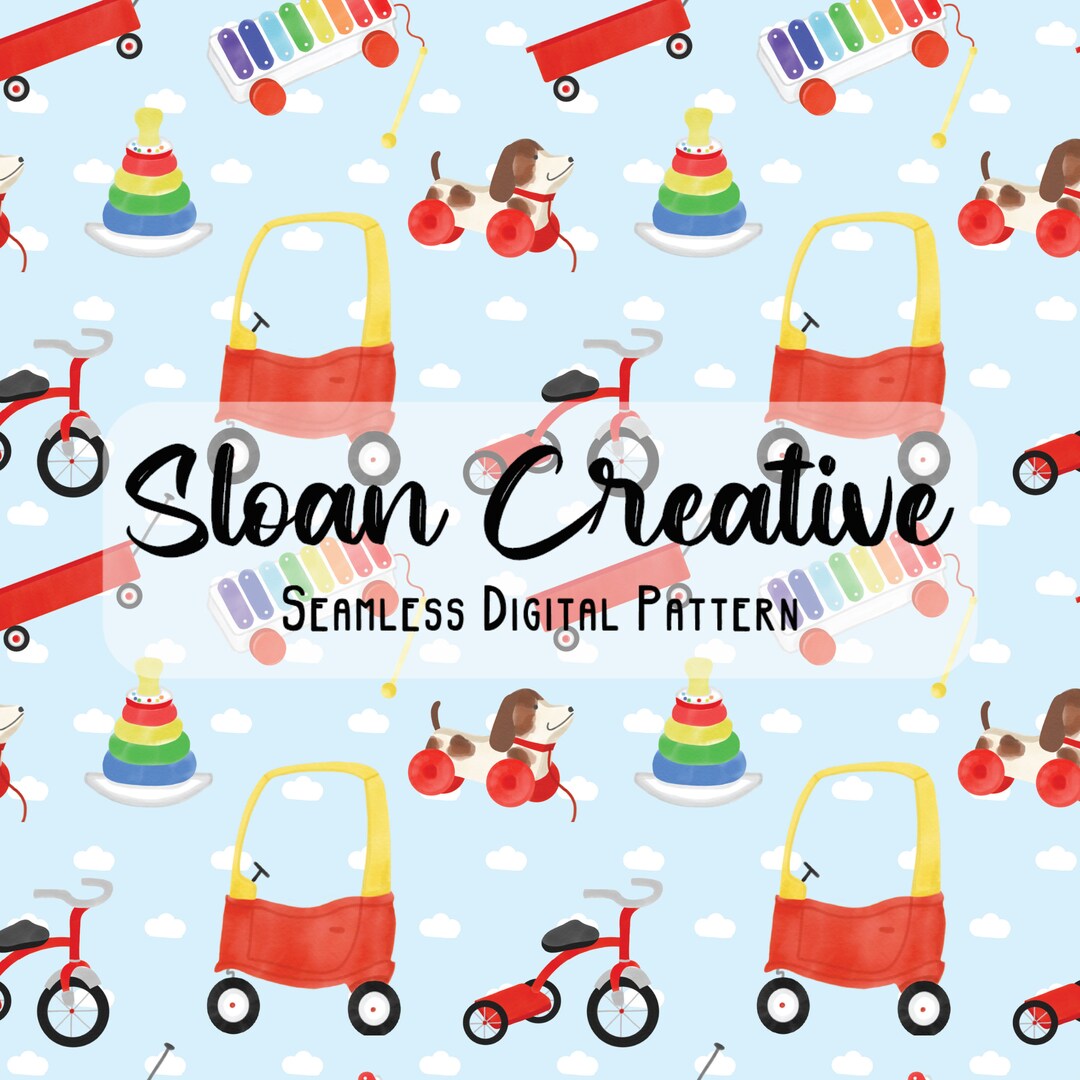 Classic Toys Car Xylophone Baby Toys Retro Seamless Pattern Digital ...