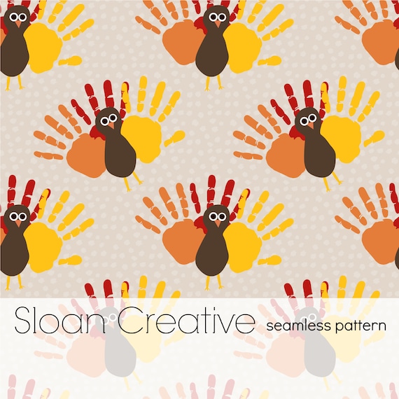 Turkey Handprint Fingerpaint Neutral Fall Autumn Hand Drawn - Etsy
