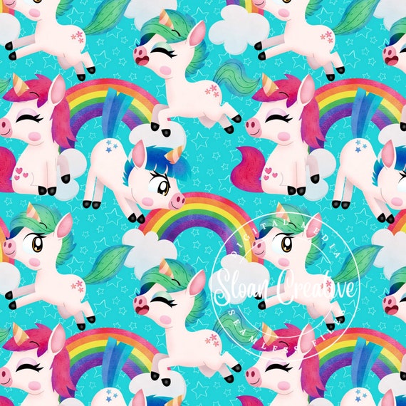 Unicorn Black Stars Blue Rainbow Girly Scrapbook Seamless - Etsy