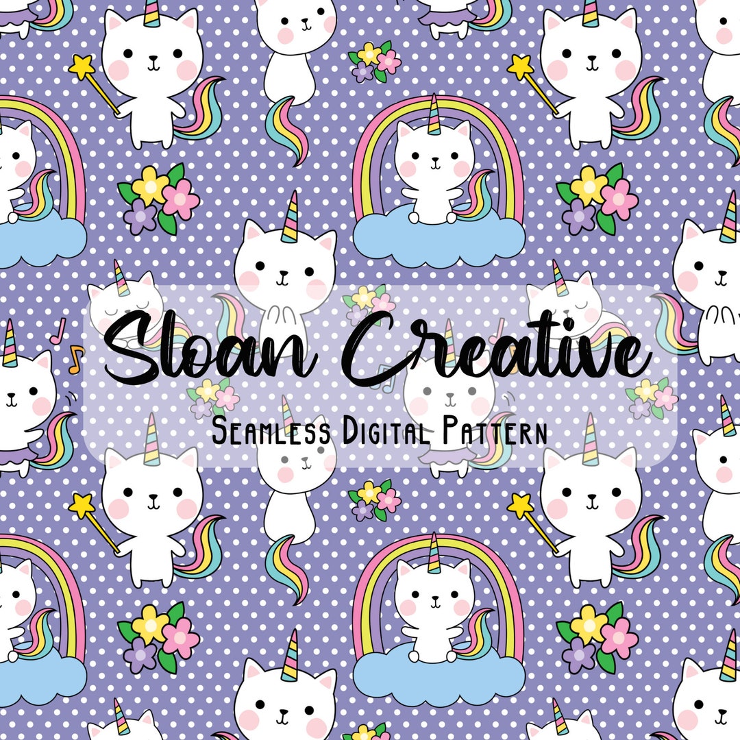Purple Kittycorn Unicorn Cat Cute Seamless Pattern Digital Paper - Etsy