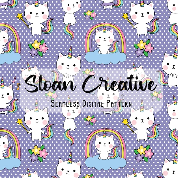 Purple Kittycorn Unicorn Cat Cute Seamless Pattern Digital | Etsy