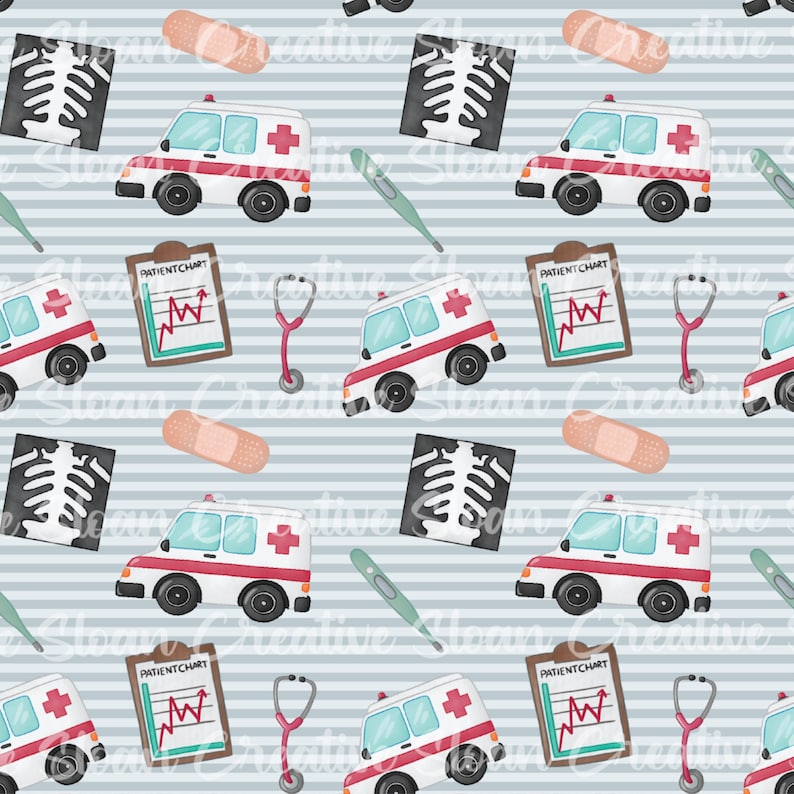 Ambulance Emergency EMS Healthcare Xray Seamless Pattern Digital Paper ...
