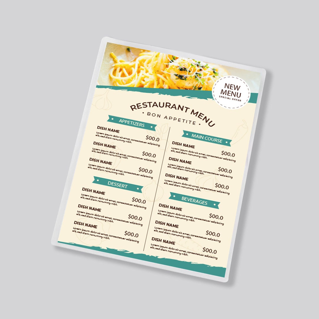 Custom Restaurant Menus Laminated | Encapsulated MENU | Printed ...
