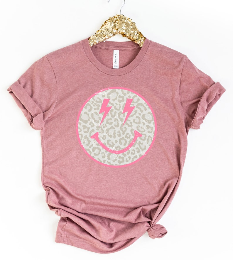 Leopard Happy Face Shirt, Happy Face T-shirt, Smile Shirt, Women's ...