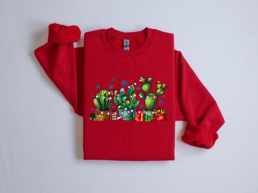 Christmas Cactus Sweater, Festive Plant Mom Christmas Sweatshirt ...