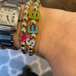Gold Beaded Initial Bracelet in Enamel, Assortment of Letters and ...