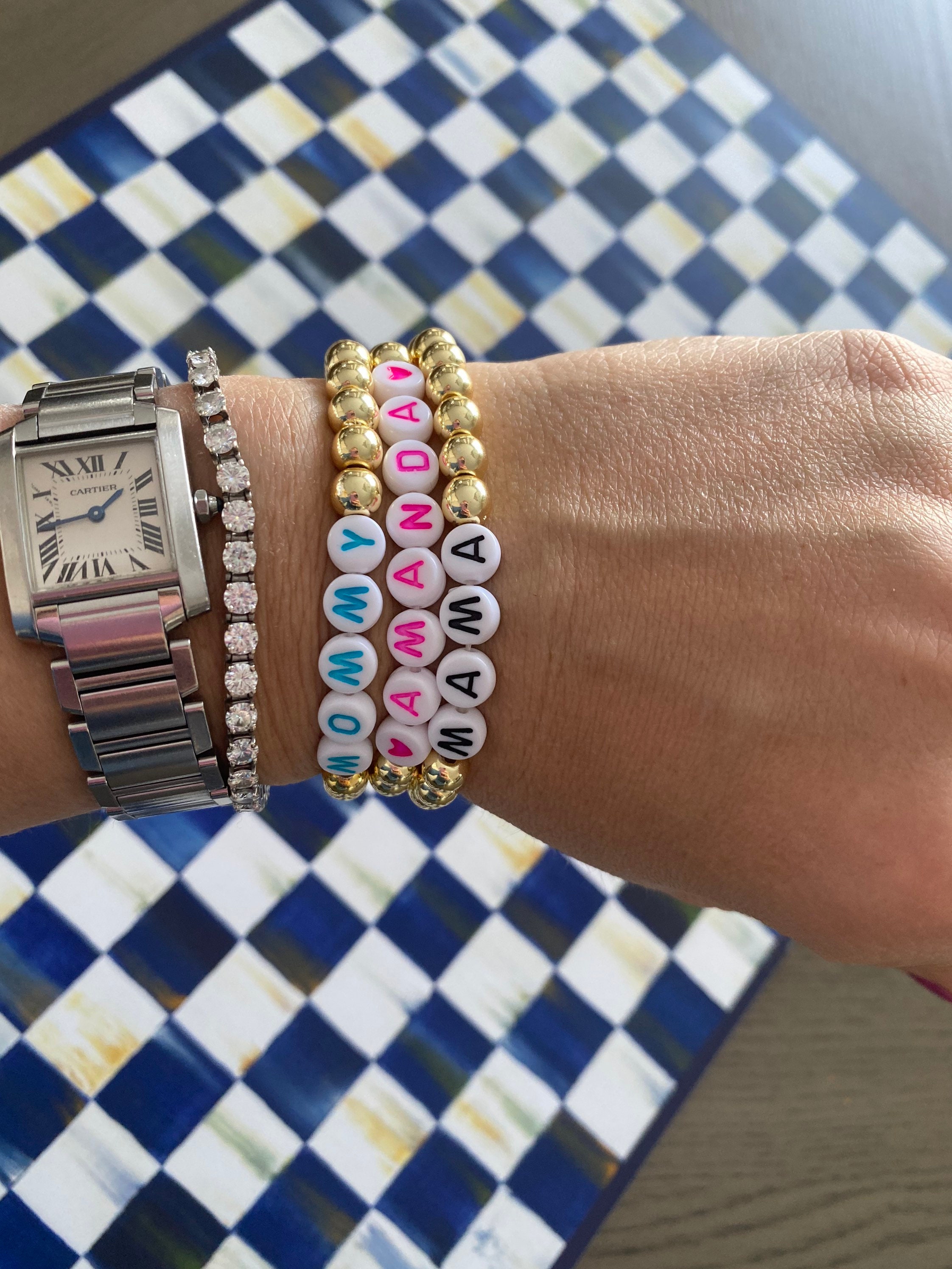 Gold Beaded Bracelet/initial Bracelet/letter Beads/letter Bracelet/name ...