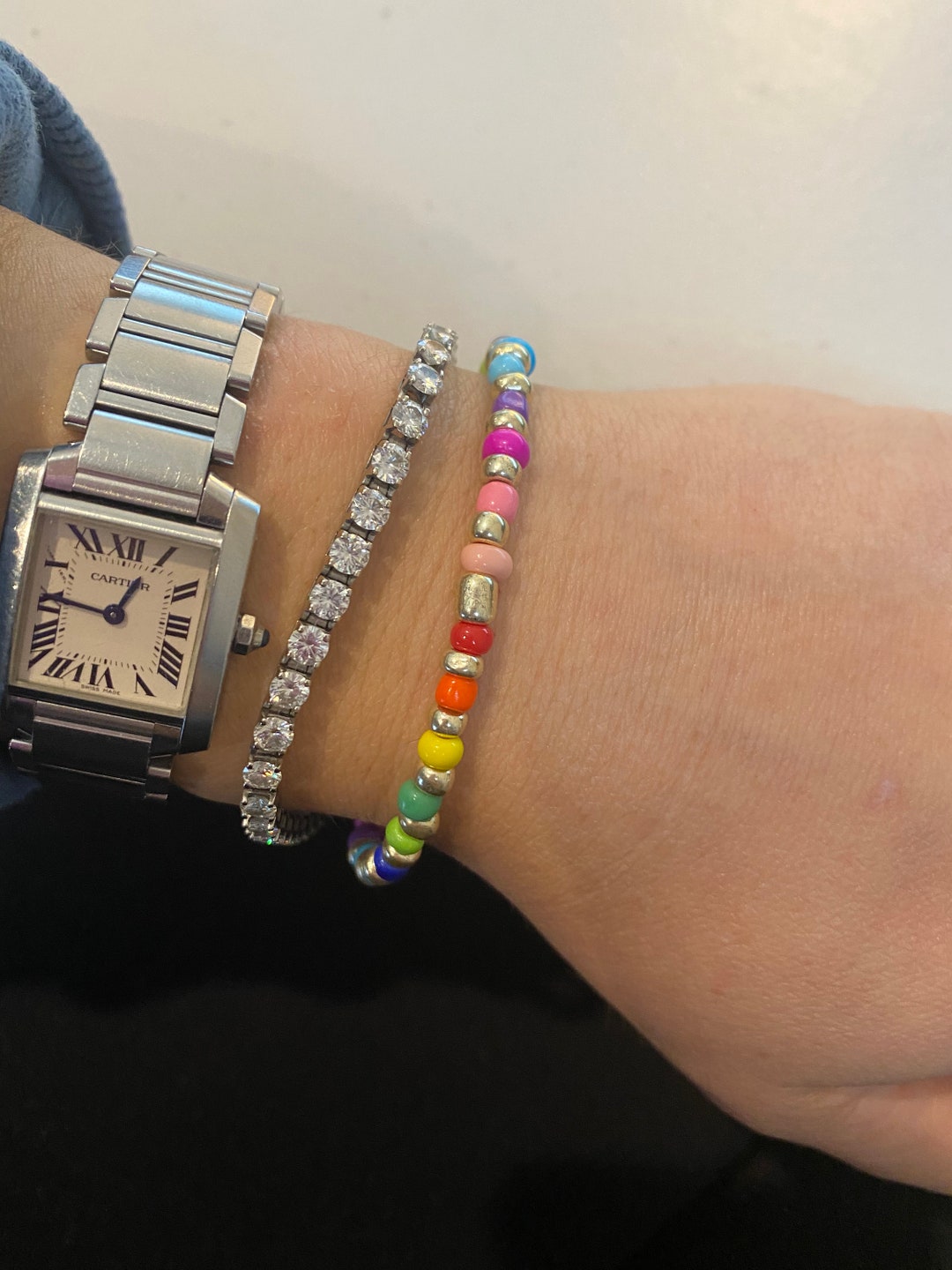 Rainbow and Gold Beaded Stretchy Bracelet, Personalization Available ...