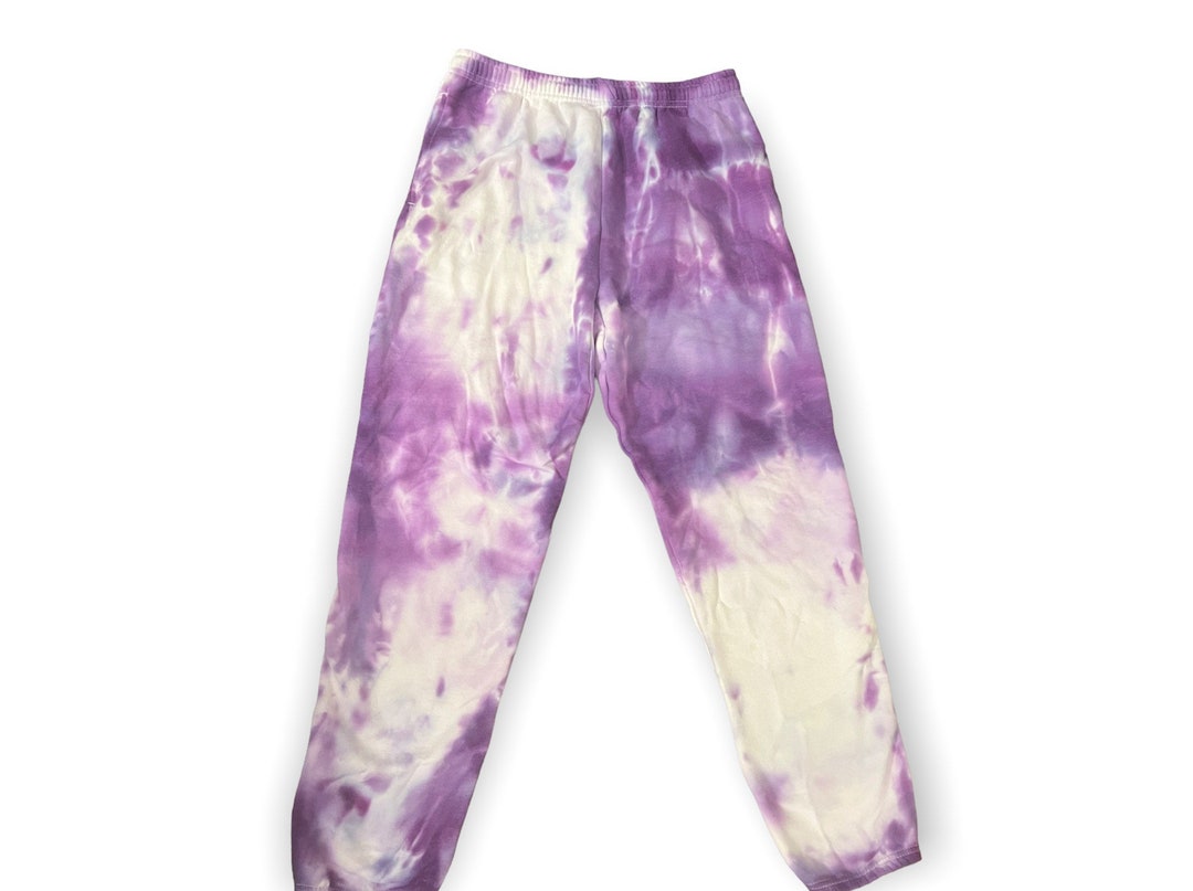 Purple Tie Dye White Jogger Sweatpants With Front Pockets, Cotton Blend ...