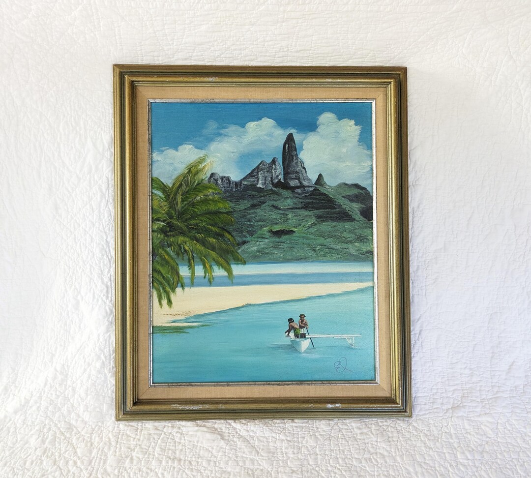Vintage 1986 Original Signed Painting on Canvas, French Polynesian ...