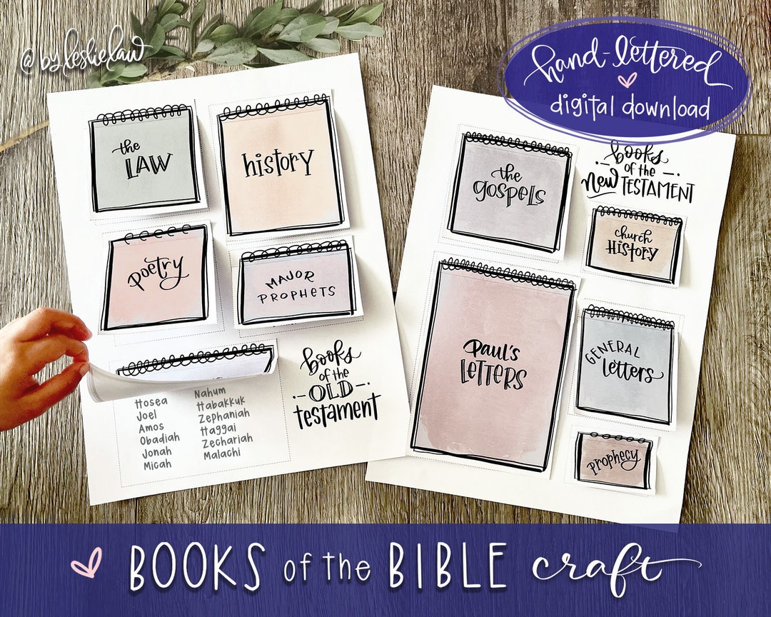 Bible Books Craft PRINTABLE | Instant Digital Files | Hand Lettered ...