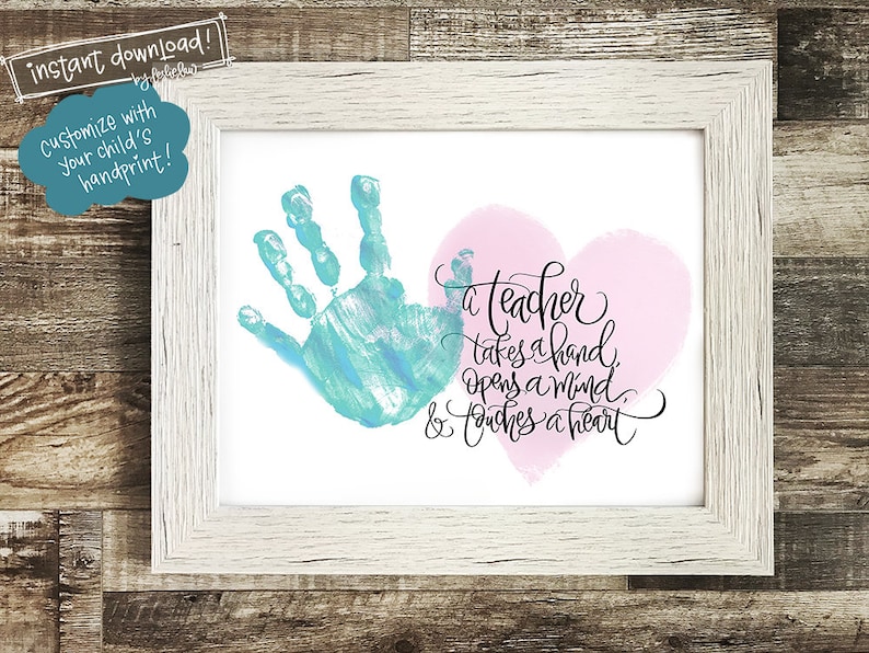 Teacher Gift End of Year Handprint Art Craft | PRINTABLE Hand Lettered ...