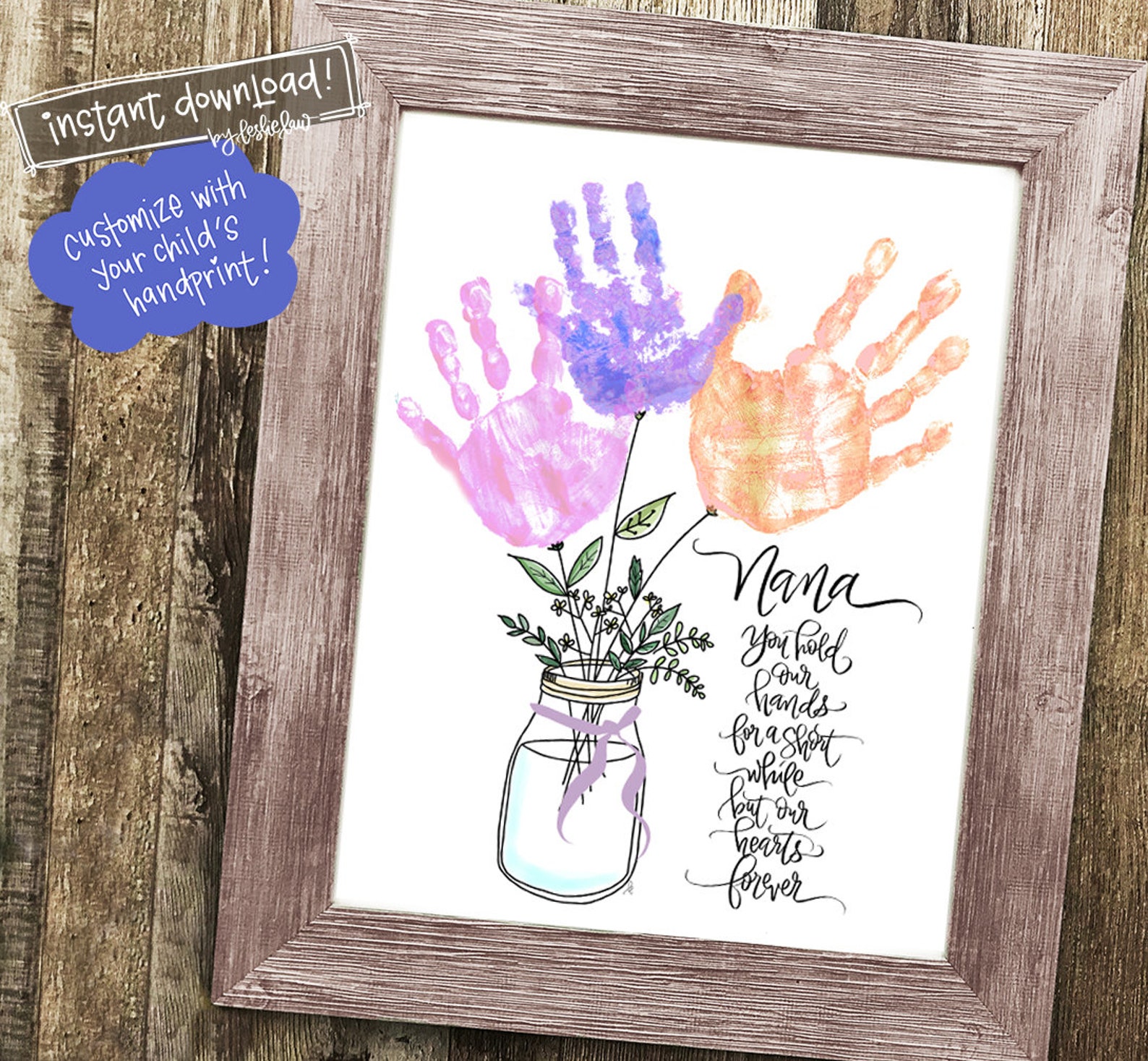 PRINTABLE 3 Stems Handprint Craft for NANA Hand Lettered | Etsy