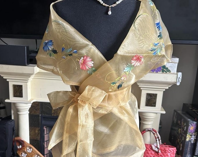 Philippines Modern Filipiniana Wrap Around Shawl / Alampay Yellow Gold ...