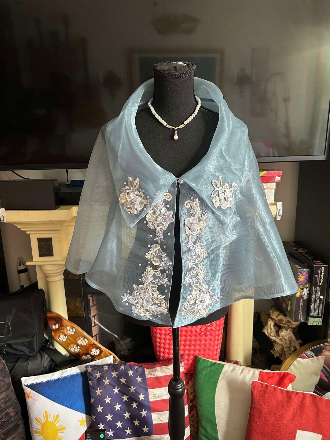 Philippines Modern Filipiniana Poncho Style Alampay, Organza Fabric ...