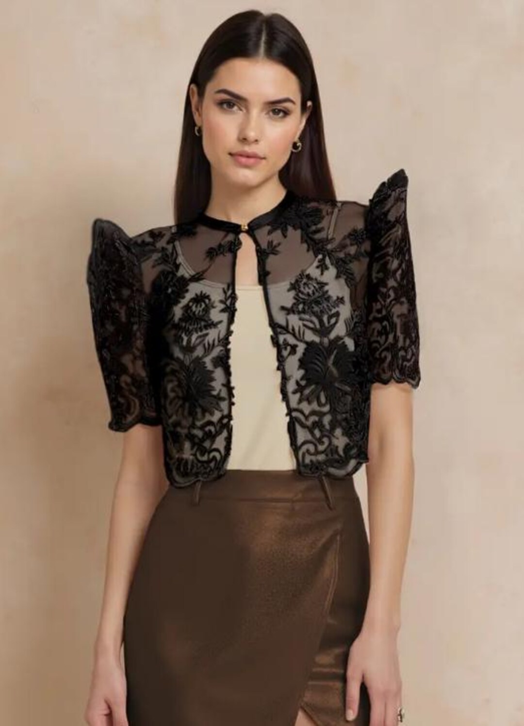 Modern Filipiniana Inspired Bolero, Polyester With Floral Embroidered ...