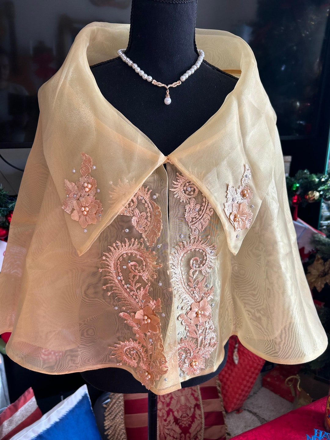Philippines Filipino Organza Poncho Collared Filipiniana Attire ...