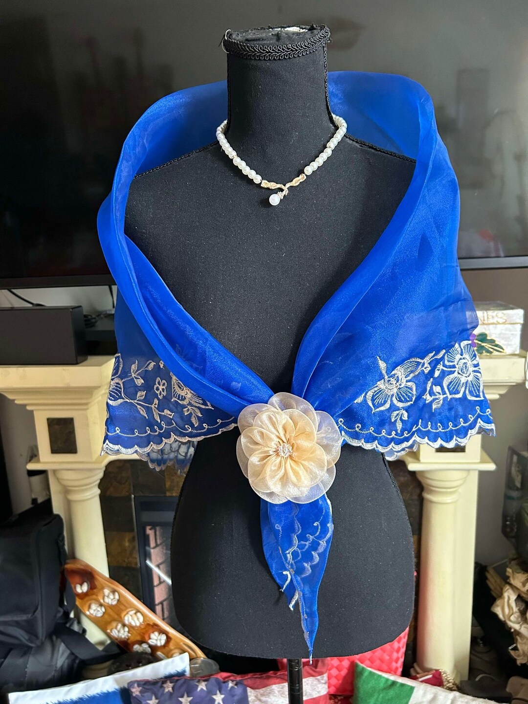 Philippines Traditional Filipiniana Alampay Organza Embroidered Fabric ...