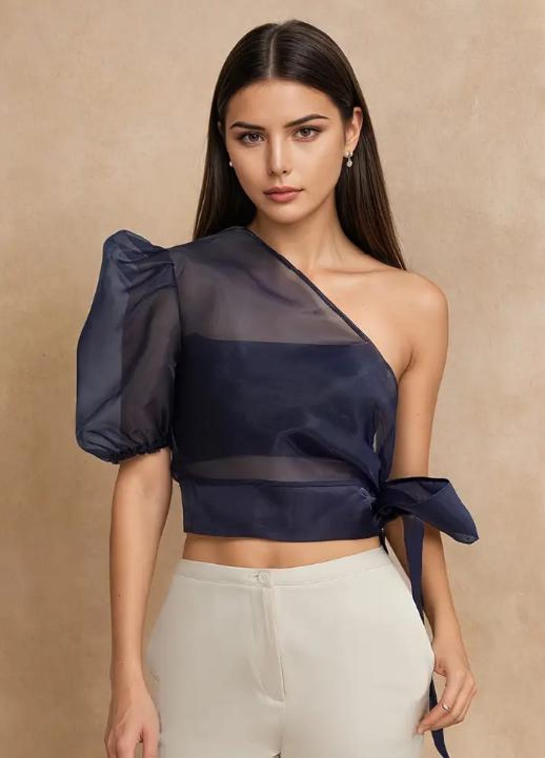 Modern Filipiniana One Shoulder Tops, Filipino Womens Outfit Sheer ...