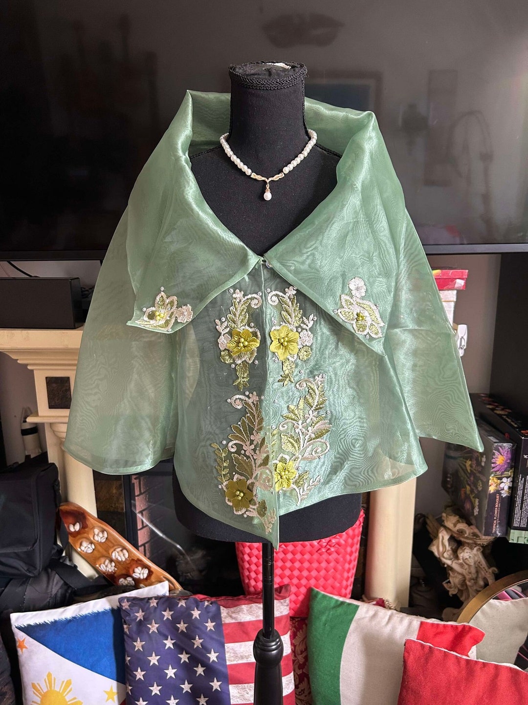 Philippines Modern Filipiniana Poncho Style Alampay, Organza Fabric ...