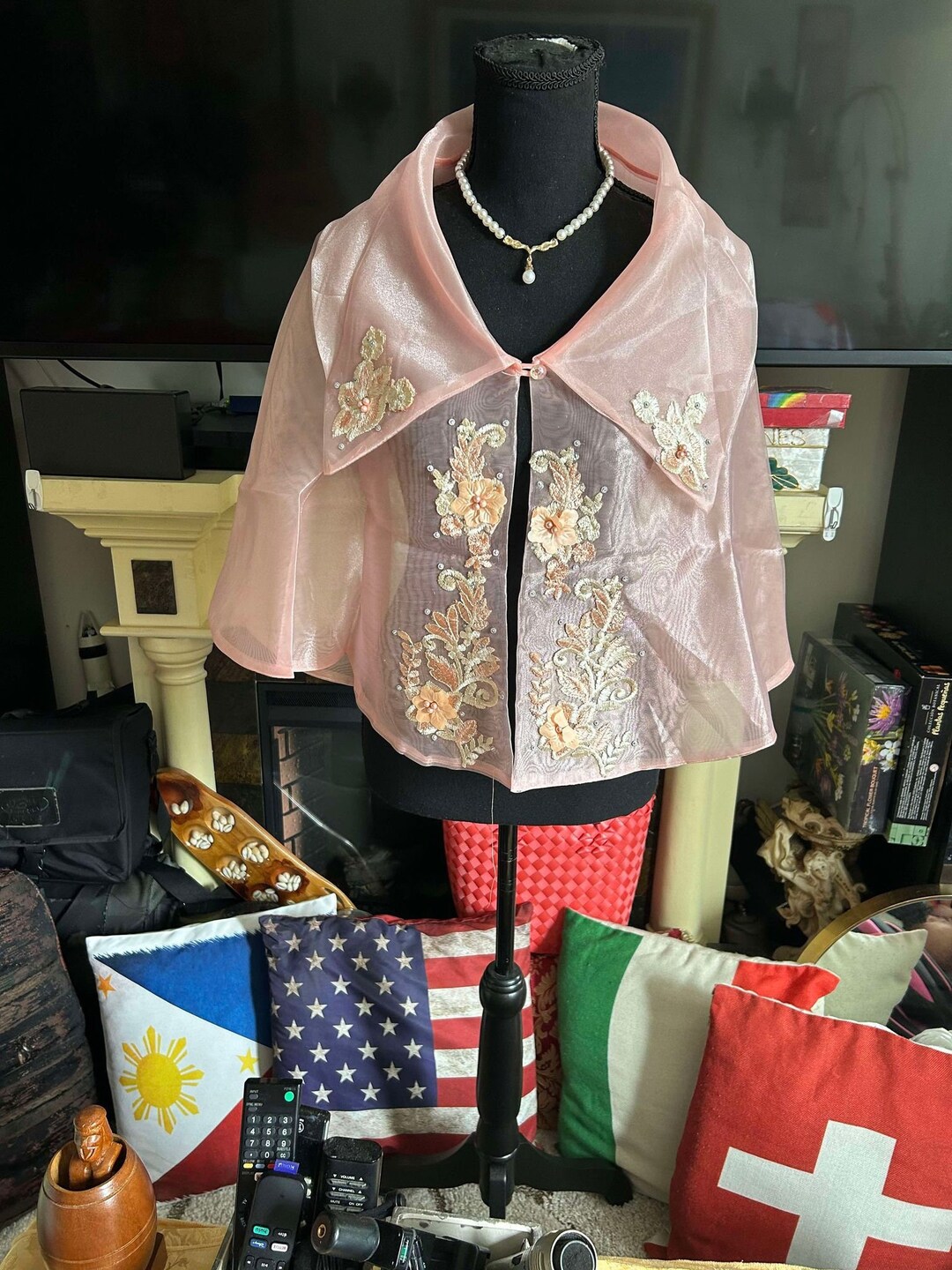 Philippines Modern Filipiniana Poncho Style Alampay, Organza Fabric ...