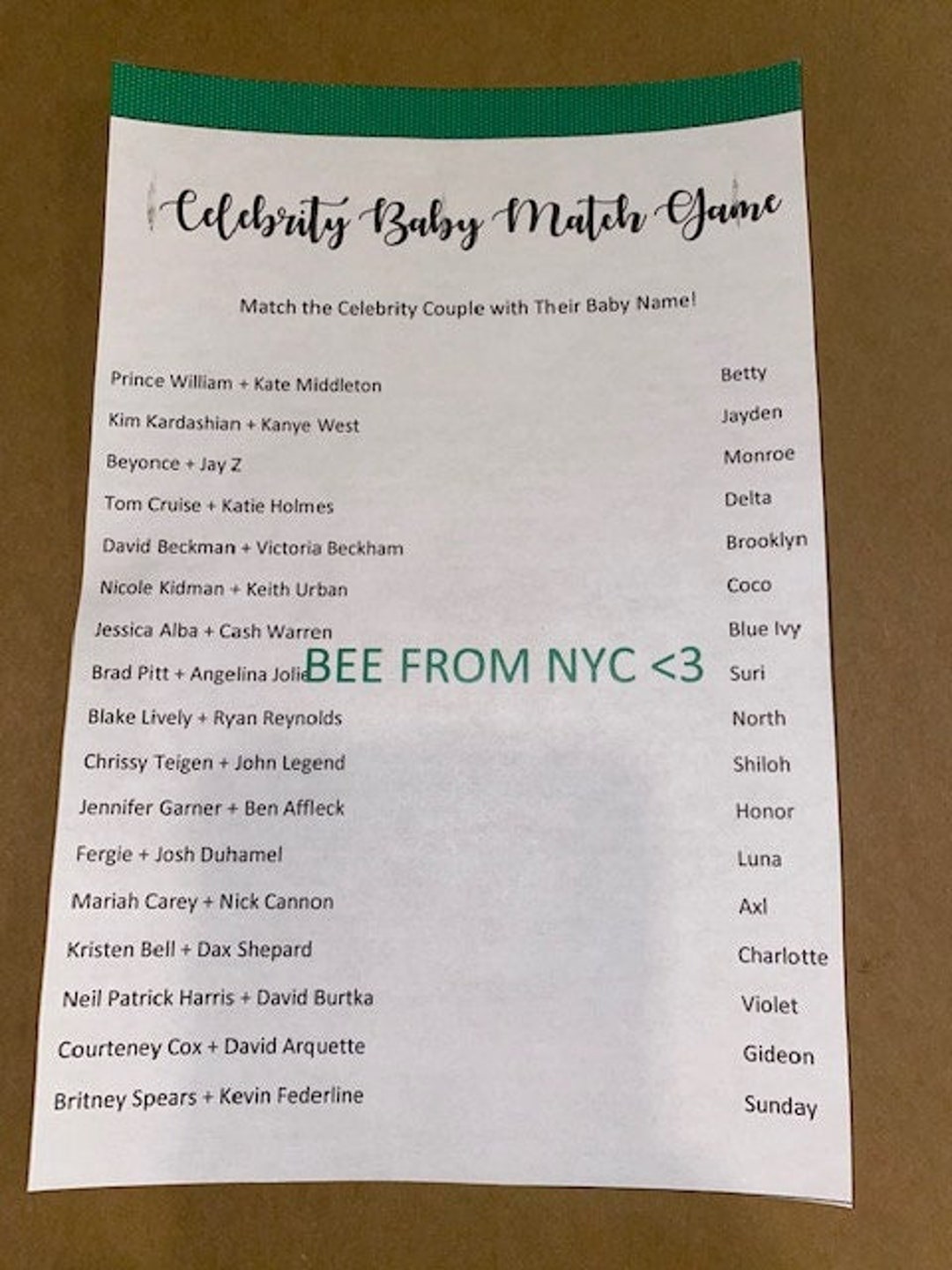 Celebrity Baby Names Game- Baby Shower Games! - Etsy