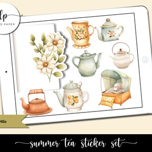 Summer Tea Digital Stickers - Cute Summer Floral Digital Planner ...