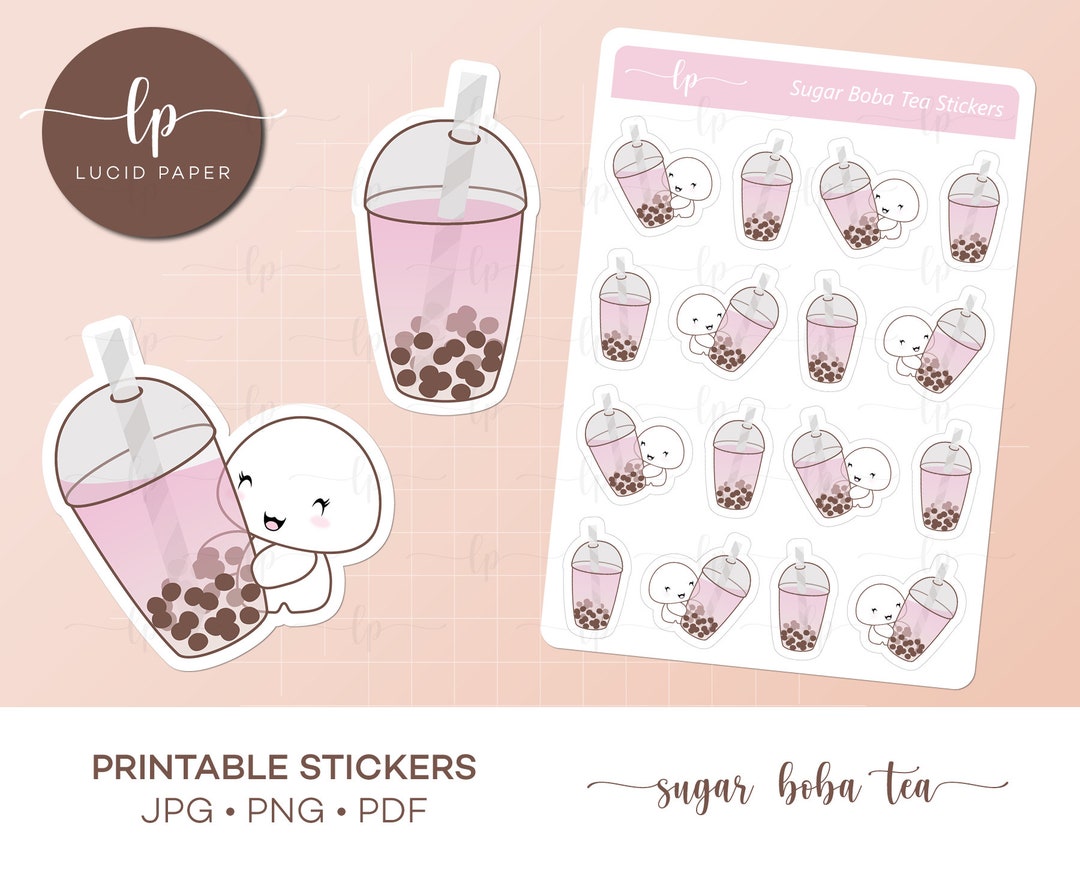 Sugar Boba Tea PRINTABLE Stickers - Kawaii Bubble Tea Sticker Sheet ...