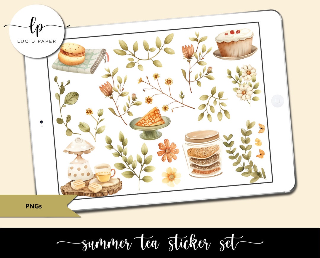 Summer Tea Digital Stickers - Cute Summer Floral Digital Planner ...