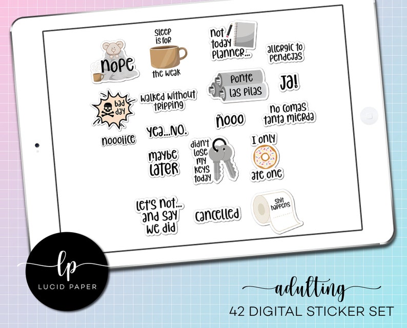Adulting DIGITAL Sticker Set - Grown up Themed Digital Stickers ...
