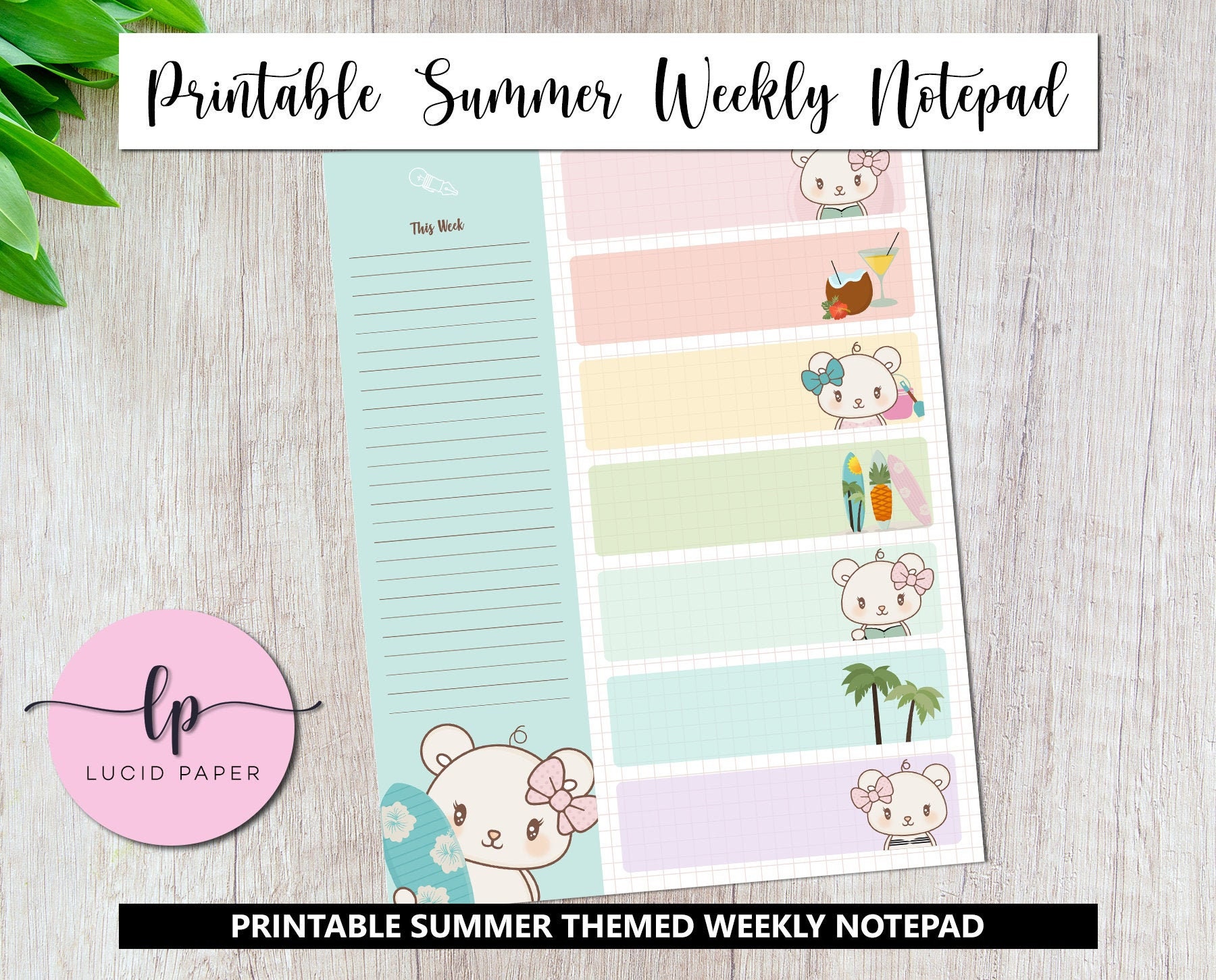 Printable Summer Themed Weekly Notepad Summer Time Printable - Etsy UK