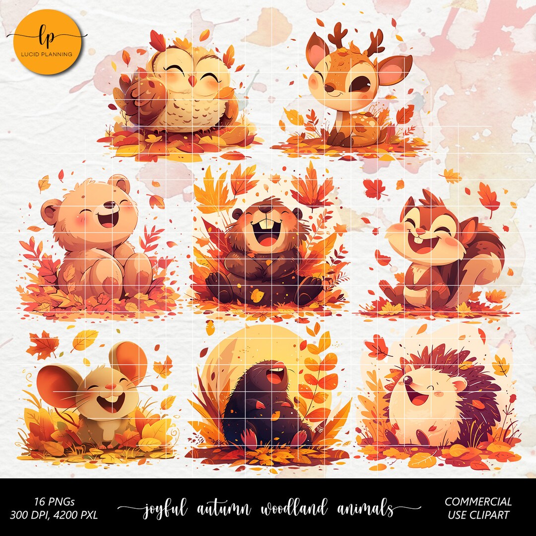 Joyful Autumn Woodland Animals Clipart Set - Autumn Nursery Digital ...