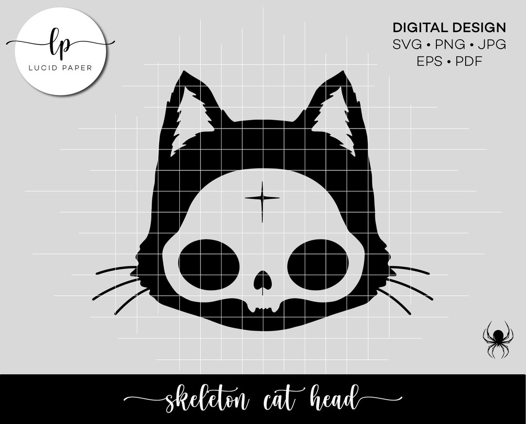 Skeleton Cat Head Cut File - Instant Download - Witchy SVG Design ...