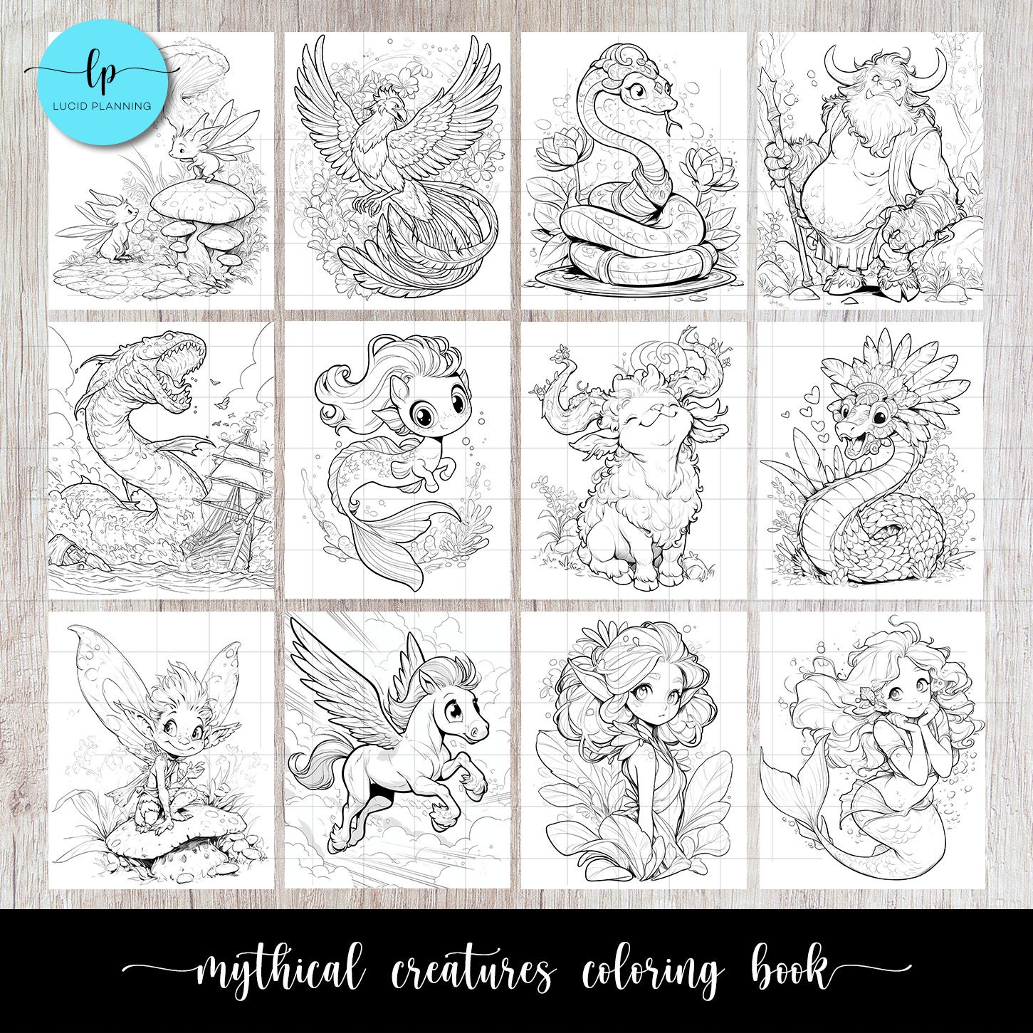 Mythical Creatures Adult Coloring Book - 53 Coloring Page Digital ...