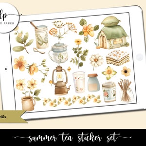 Summer Tea Digital Stickers - Cute Summer Floral Digital Planner ...