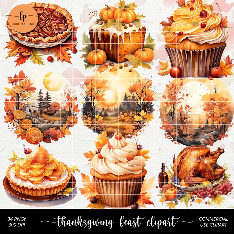 Thanksgiving Feast Clipart Set - Autumn Foods Digital Stickers ...