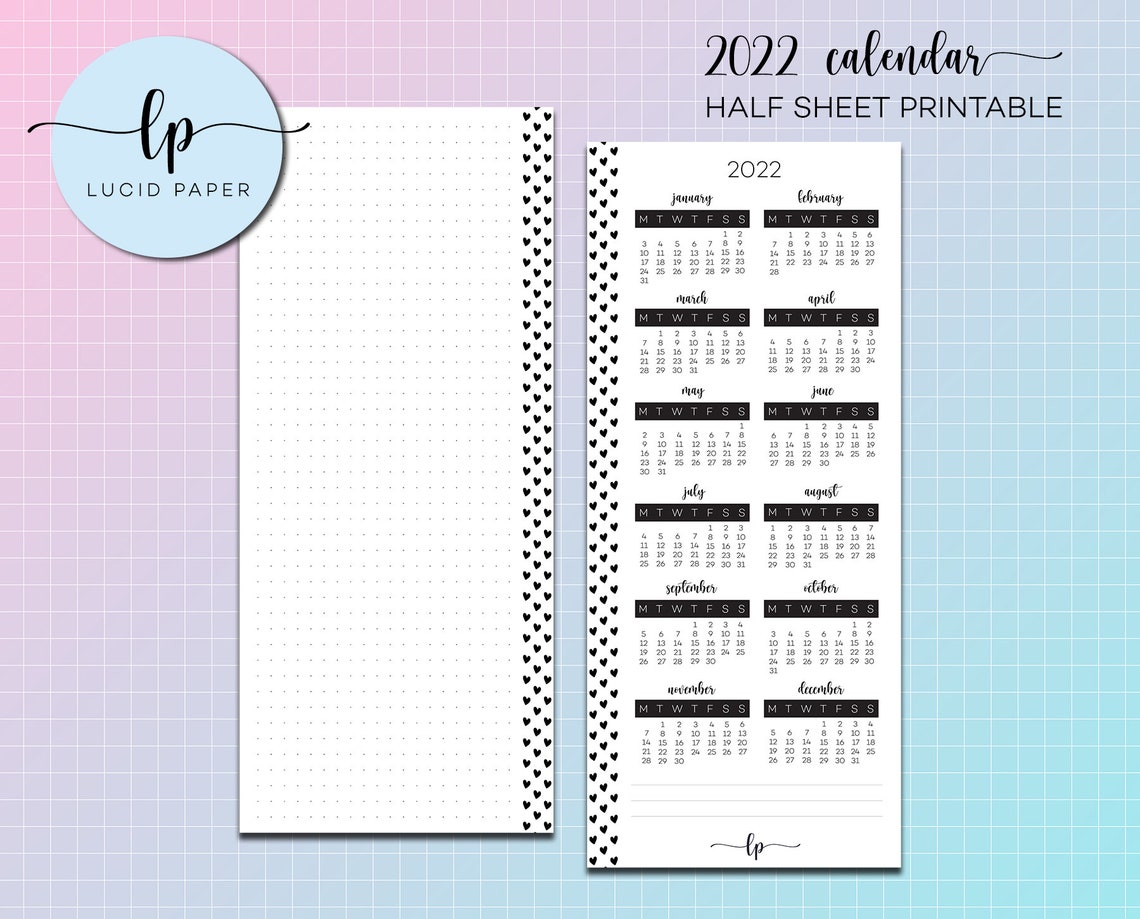 Half Sheet 2022 Yearly Calendar Happy Planner 2022 Calendar | Etsy