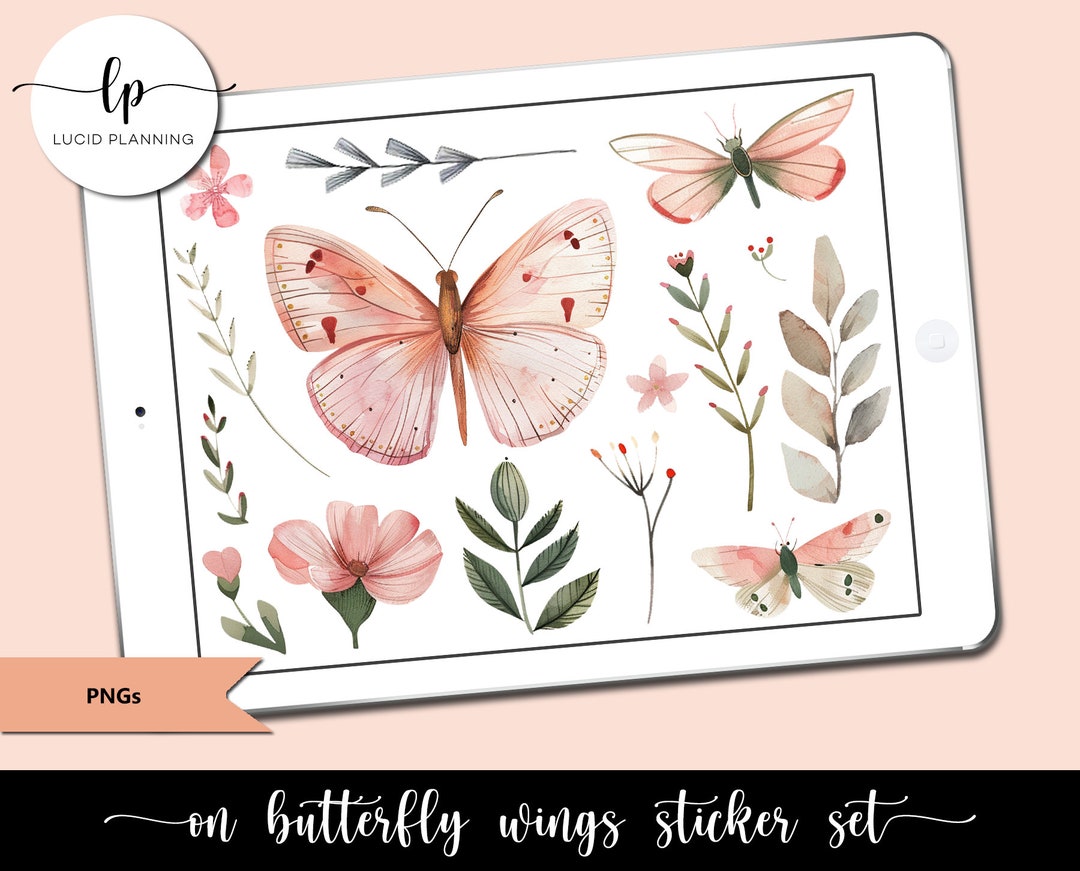 On Butterfly Wings Digital Stickers - Watercolor Butterfly Digital ...