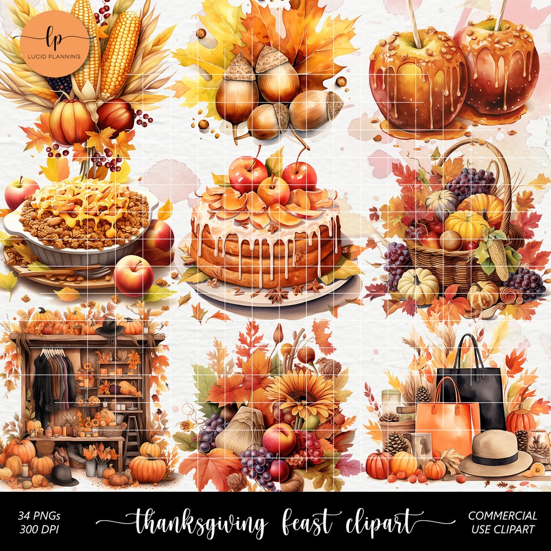 Thanksgiving Feast Clipart Set - Autumn Foods Digital Stickers ...
