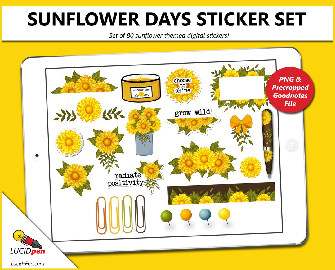 Sunflower Days Digital Sticker Set - Sunny Sunflower Themed Digital ...