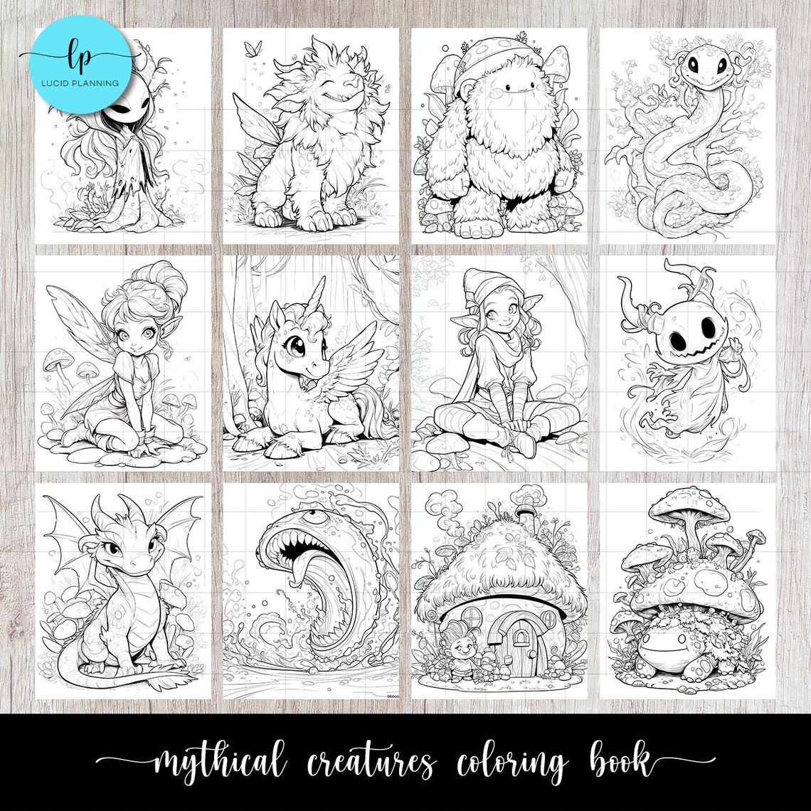 Mythical Creatures Adult Coloring Book - 53 Coloring Page Digital ...