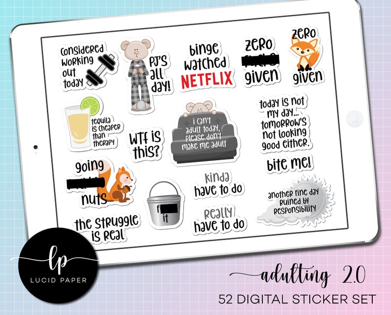 Adulting 2.0 DIGITAL Sticker Set - Grown up Themed Digital Stickers ...