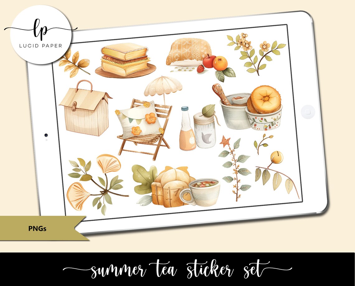 Summer Tea Digital Stickers - Cute Summer Floral Digital Planner ...