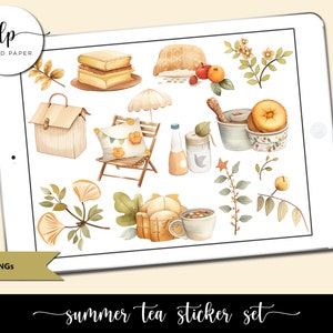 Summer Tea Digital Stickers - Cute Summer Floral Digital Planner ...