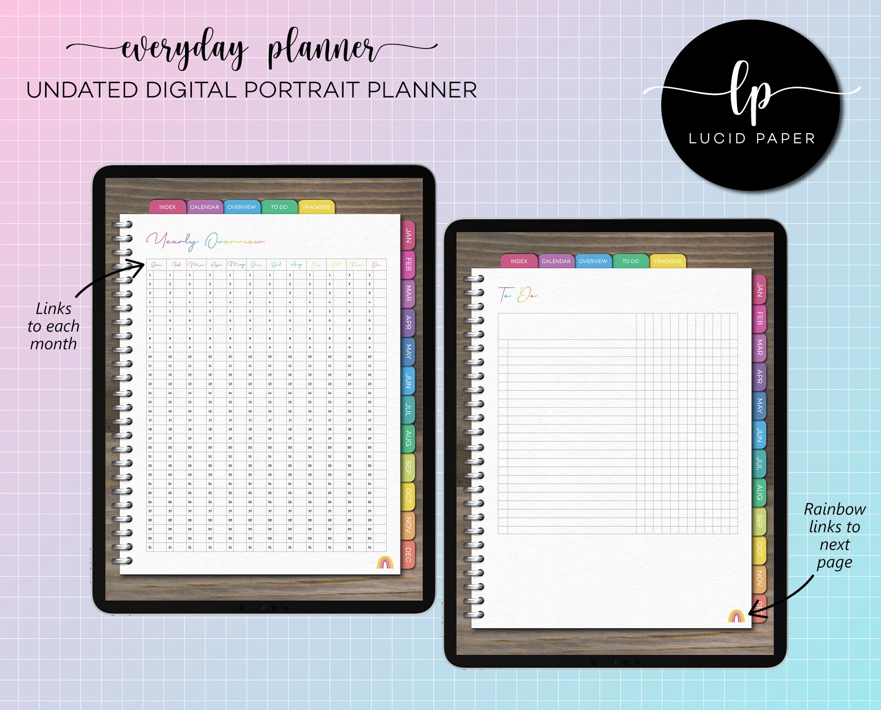 Everyday Undated Portrait Digital Planner | Monthly, Weekly, and Daily ...