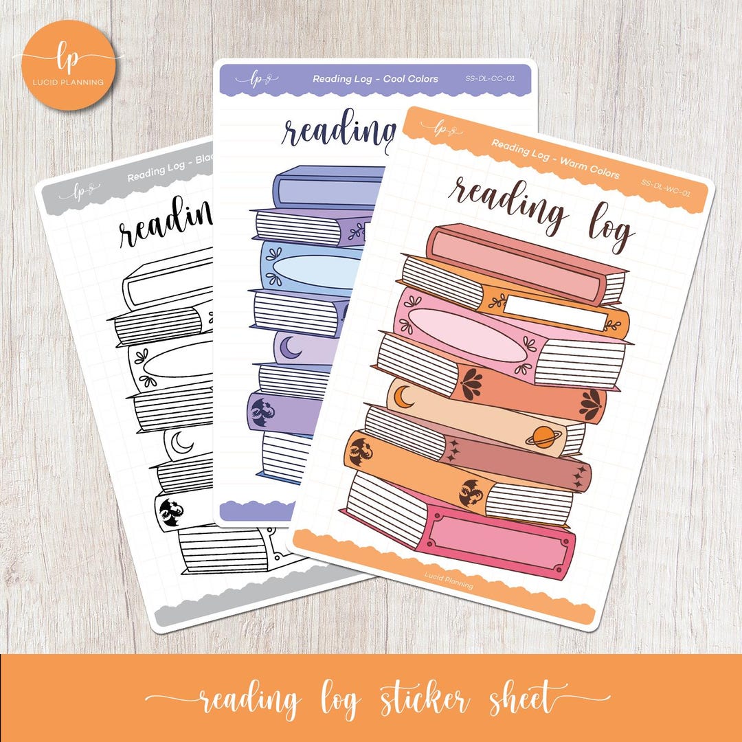 Hand-drawn Reading Log Sticker Sheet | Book Stack Reading Tracker ...