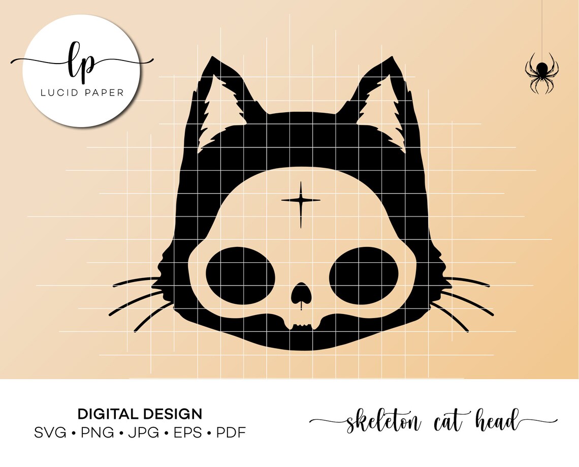 Skeleton Cat Head Cut File Instant Download Witchy SVG | Etsy
