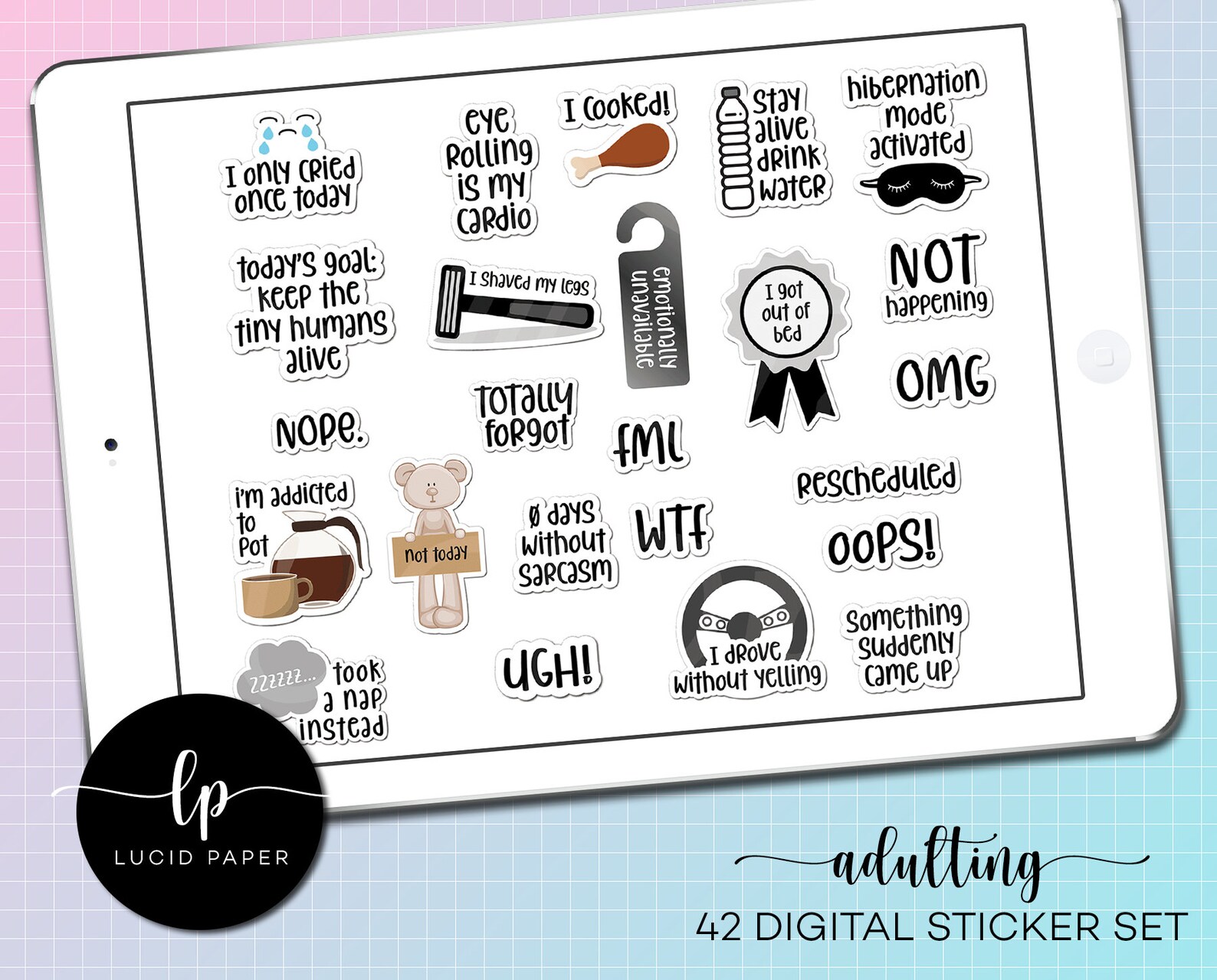 Adulting DIGITAL Sticker Set - Grown up Themed Digital Stickers ...