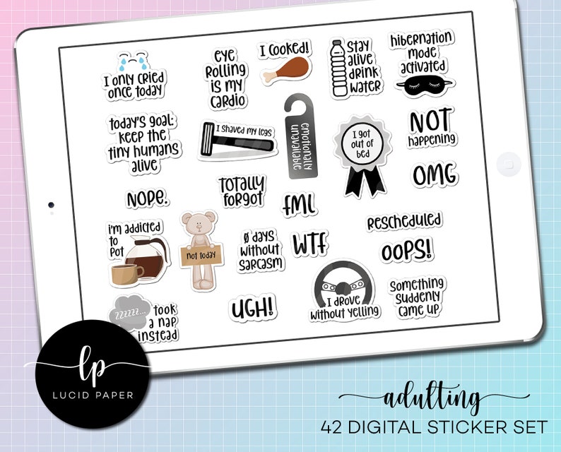 Adulting DIGITAL Sticker Set - Grown up Themed Digital Stickers ...